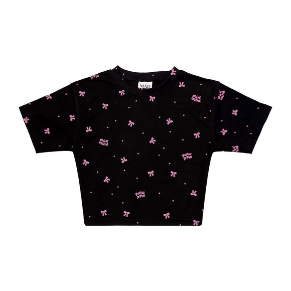MADMIND | Tops | New Madmind Pink Bow Short Sleeve Bodycon Crop Top ...